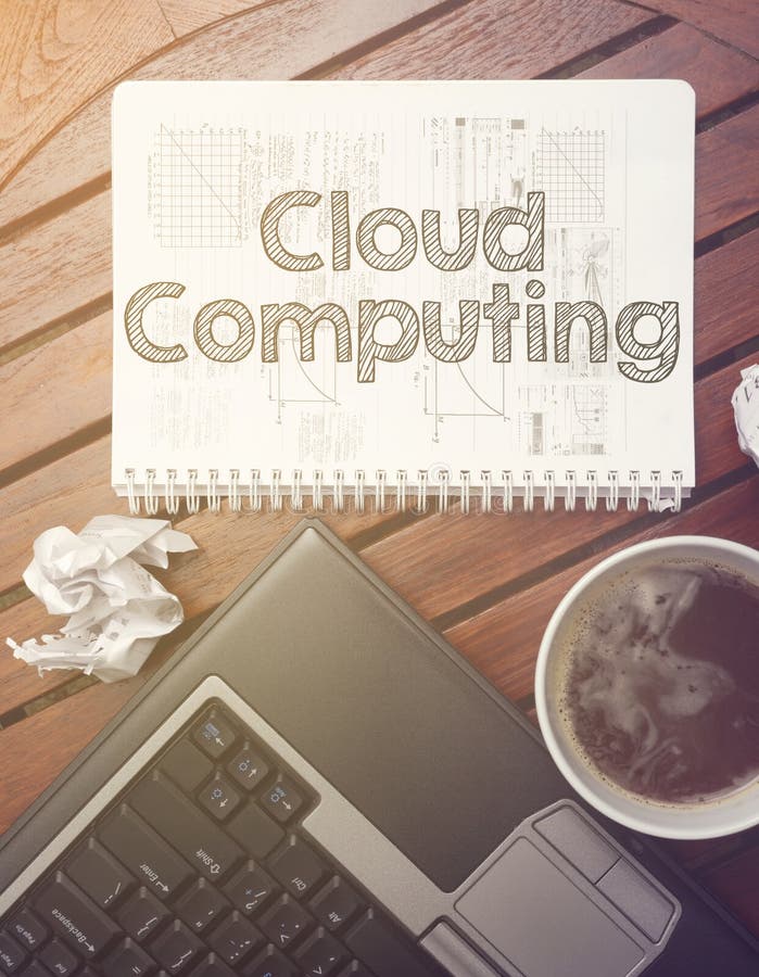 Work Place - Table with Notebook with Note about: Cloud Computing Stock ...