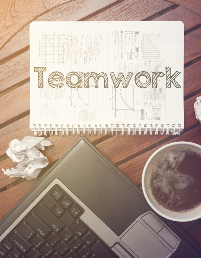 Work Place - Table with Notebook with Note about: Teamwork Stock Photo ...