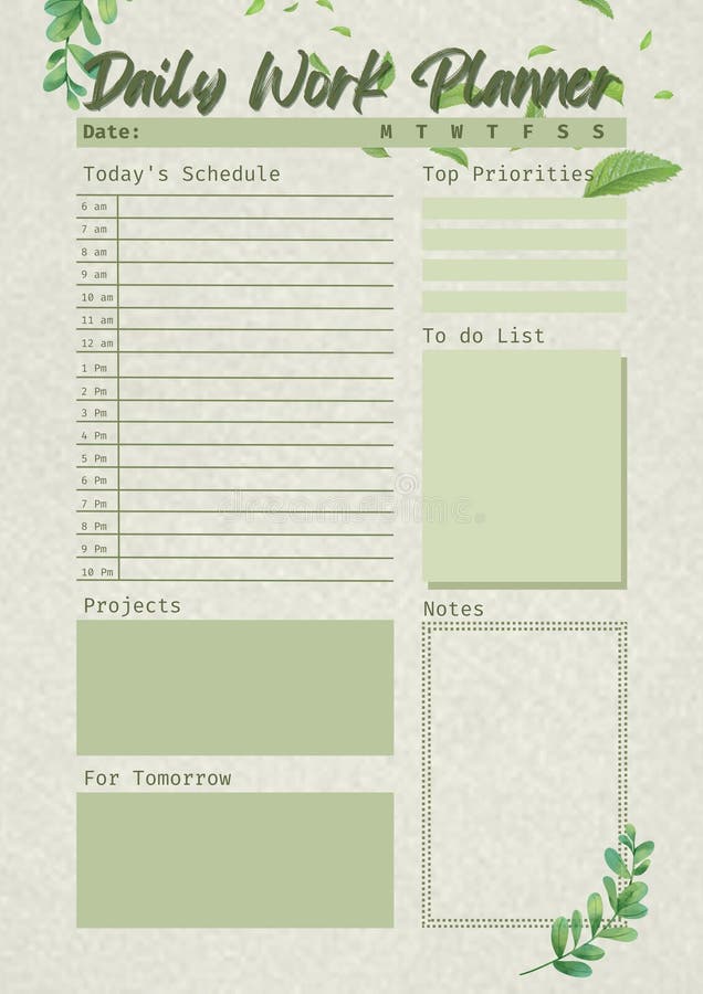 Daily Work Planner Digital Planning Insert Sheet Printable Page ...