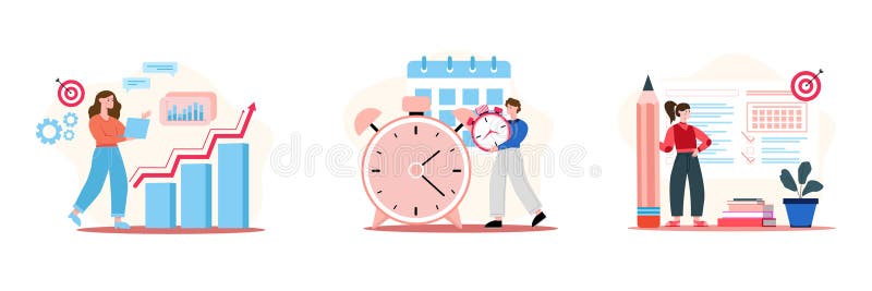 Work Planning and Analysis. Set of Vector Illustrations with Characters ...