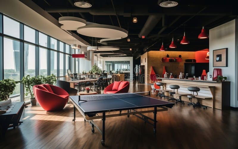 Work and Play Tech Startup Workspace with Ping Pong. Generative AI ...