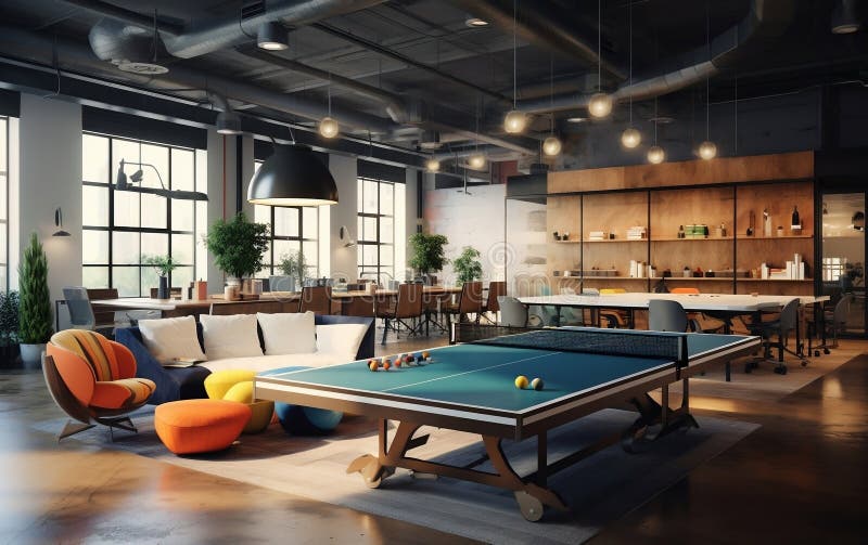 Work and Play Tech Startup Workspace with Ping Pong. Generative AI ...