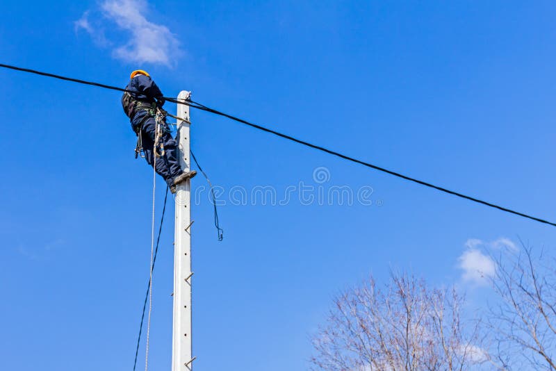 Work on a pole stock photo. Image of people, electrician - 51926778