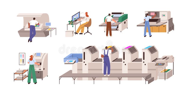 Work with Polygraphy Equipment in Publishing Industry, Production ...