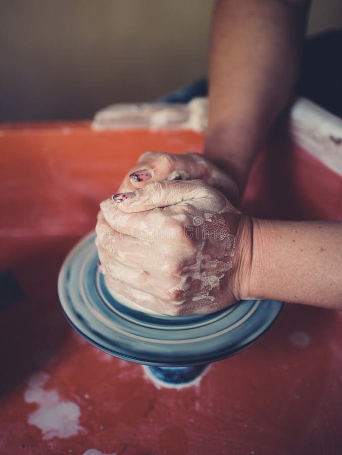 Work in a Pottery Workshop, Womans Hands Creating Ceramics. Stock Photo ...
