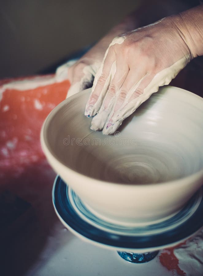 Work in a Pottery Workshop, Womans Hands Creating Ceramics. Stock Photo ...