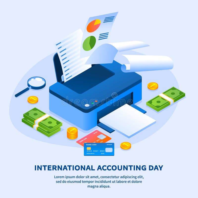 Work Printer Accounting Day Concept Background, Isometric Style Stock ...