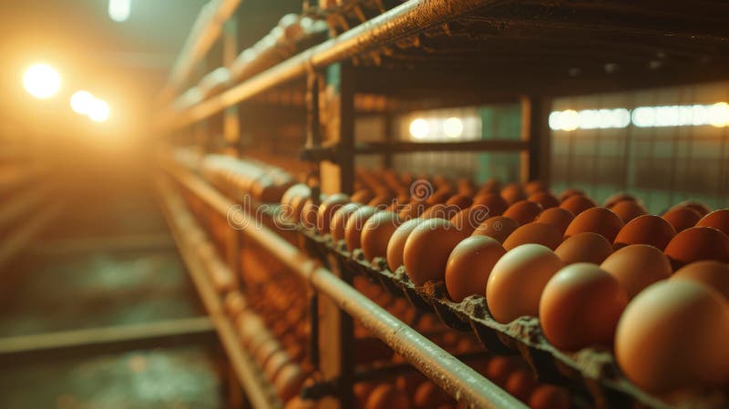 Work Process of Collecting Eggs on a Poultry Farm. Stock Image - Image ...