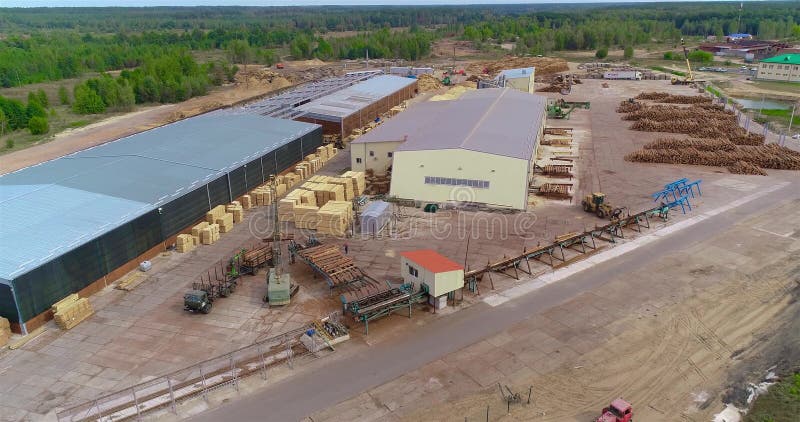 Work Process on the Sawmill Aerial View, Modern Sawmill View from the ...
