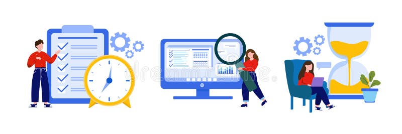 Work Process. Set of Vector Illustrations about Planning and Performing ...