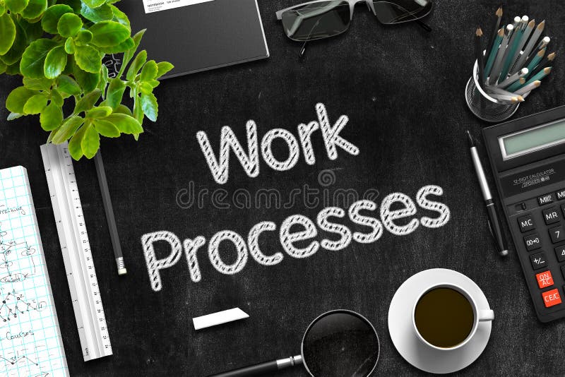 Work Processes on Black Chalkboard. 3D Rendering. Stock Illustration ...