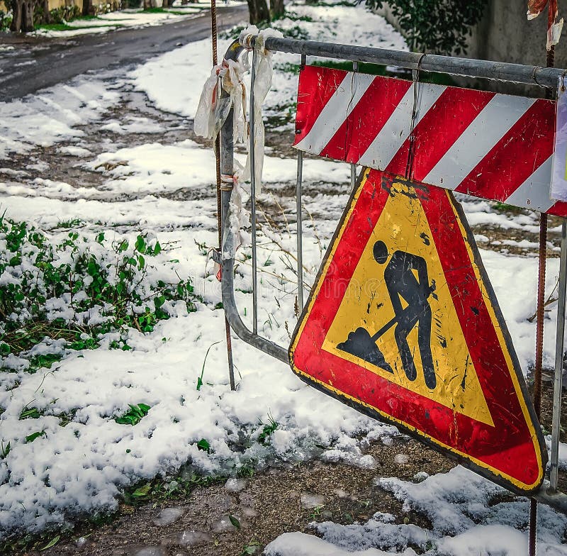 Work in progess and snow stock photo. Image of route - 171047192