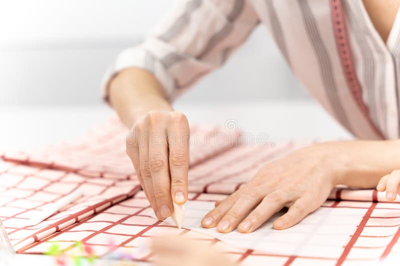 Close Up Picture of Female Hands Drawing on a Fabric Stock Photo ...