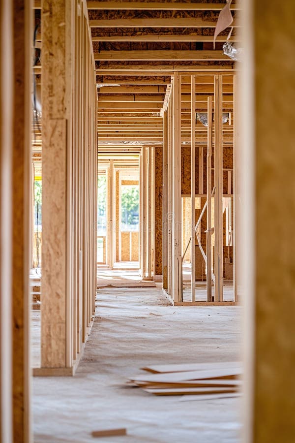 Work-in-progress Construction Site with Primed Interior Walls and ...