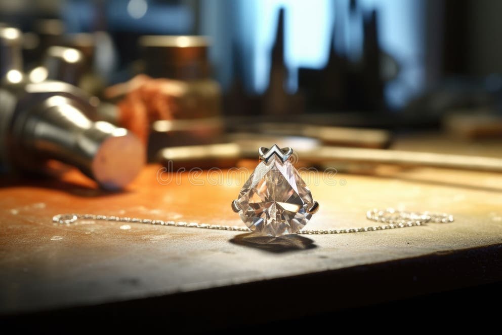 Work in Progress: a Diamond Necklace on a Jewelers Bench Stock ...