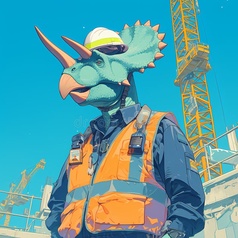 Work in Progress: Dinosaur Construction Site Manager Stock Illustration ...