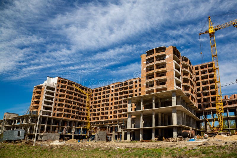 Work in Progress on a New Apartment Block. Tall Building Under ...