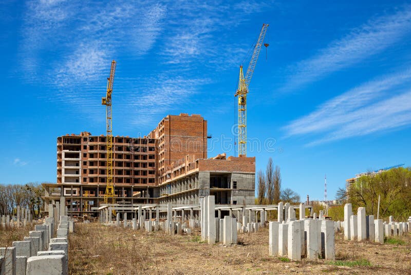 Work in Progress on a New Apartment Block. Tall Building Under ...