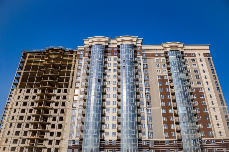 Work in Progress on a New Apartment Block. Tall Building Under ...