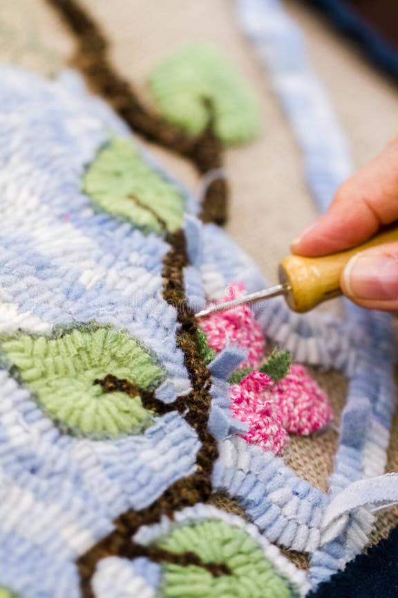 Rug hooking stock image. Image of homemade, burlap, unfinished - 288245593