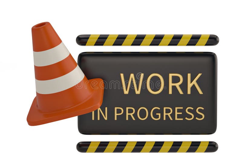 Work in Progress Sign and Steel Gears Isolated on White Background. 3D ...