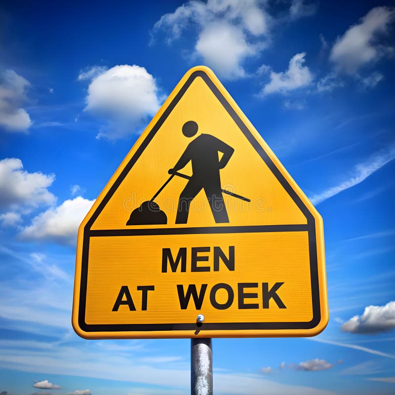 Men at Work Traffic Sign with Color Background Stock Illustration ...