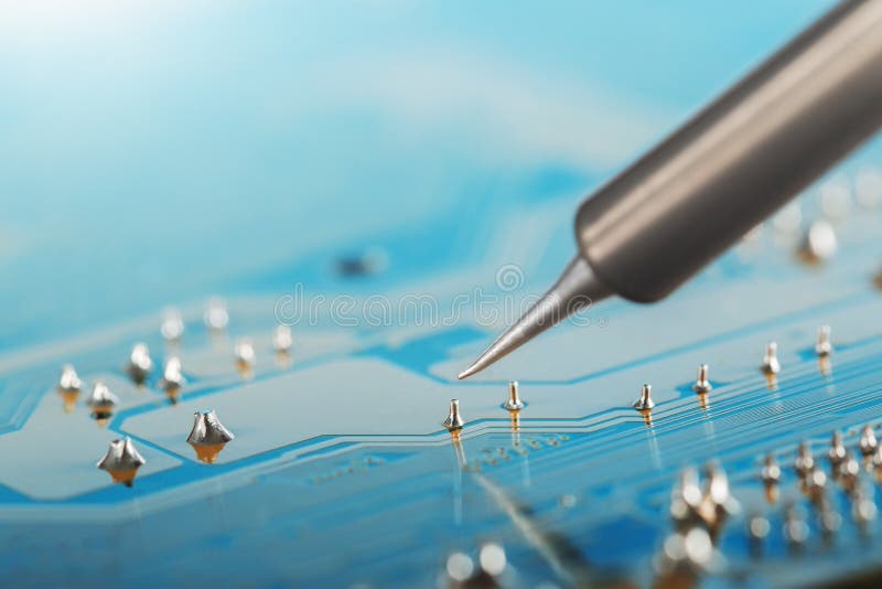 Work in Progress. Soldering of Electronic Circuit Board with Electronic ...