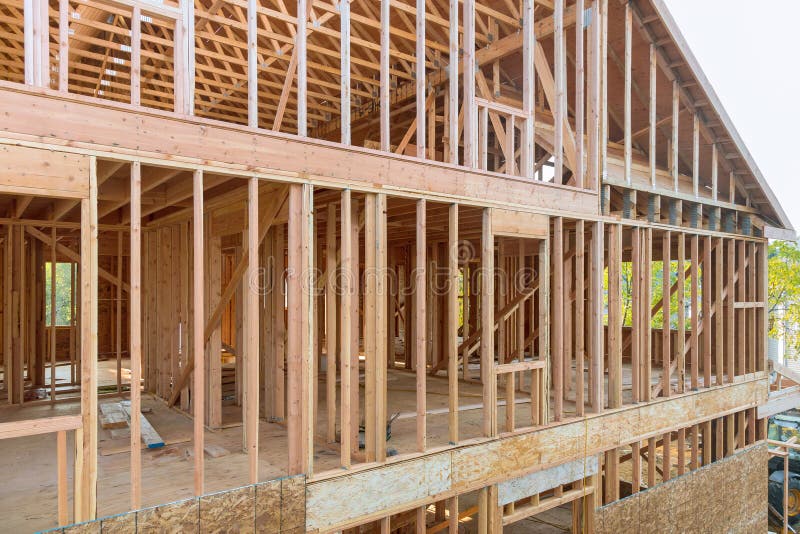 Work in Progress Wooden Framing Beams in an Unfinished House ...