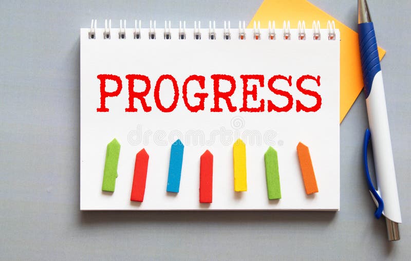 PROGRESS Word on Paper with Office Tools on White Background Stock ...