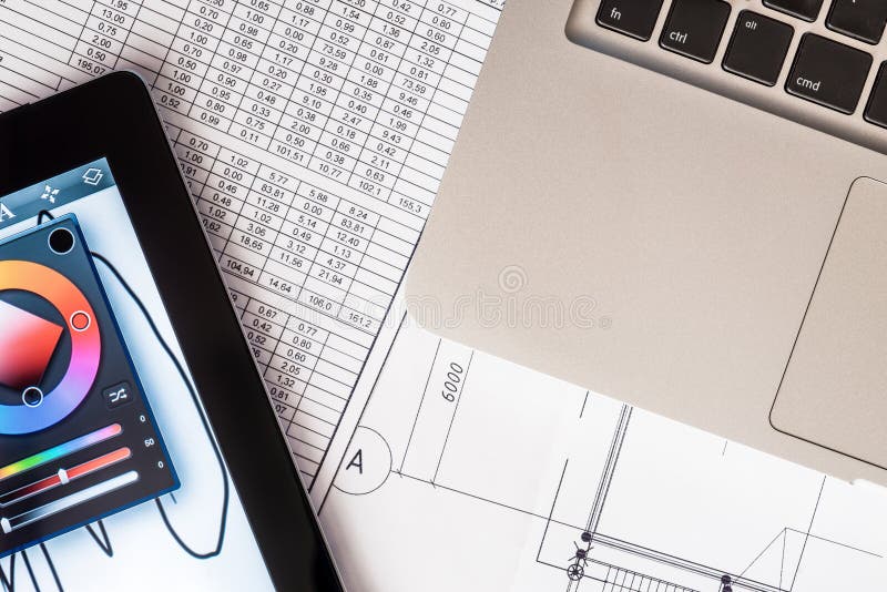 Work on the Project, a Tablet and a Laptop Stock Image - Image of ...