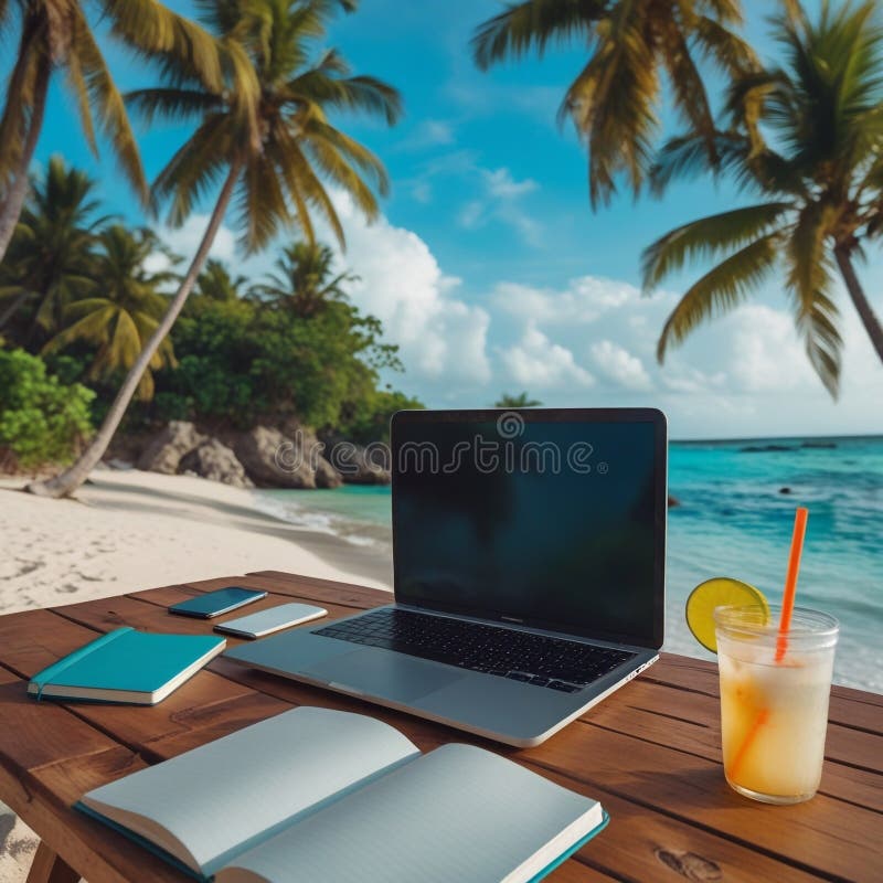Work Remotely by the Beach: Paradise for Digital Nomads. Stock Image ...