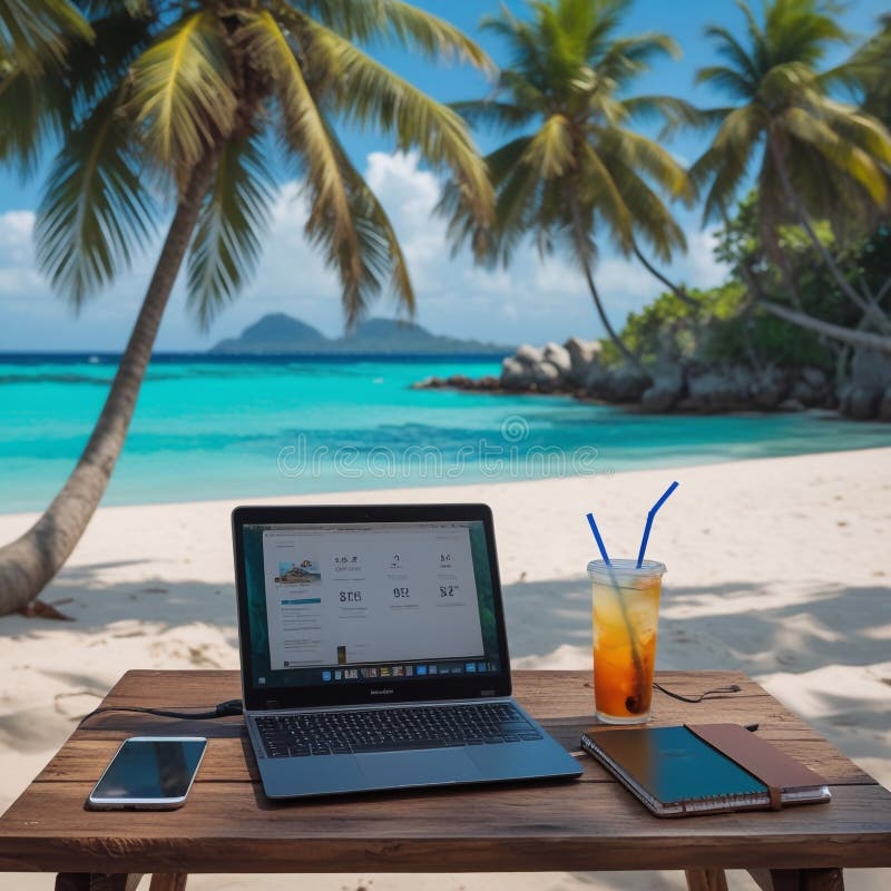 Work Remotely by the Beach: Paradise for Digital Nomads. Stock Image - Image of remotely, nomads ...