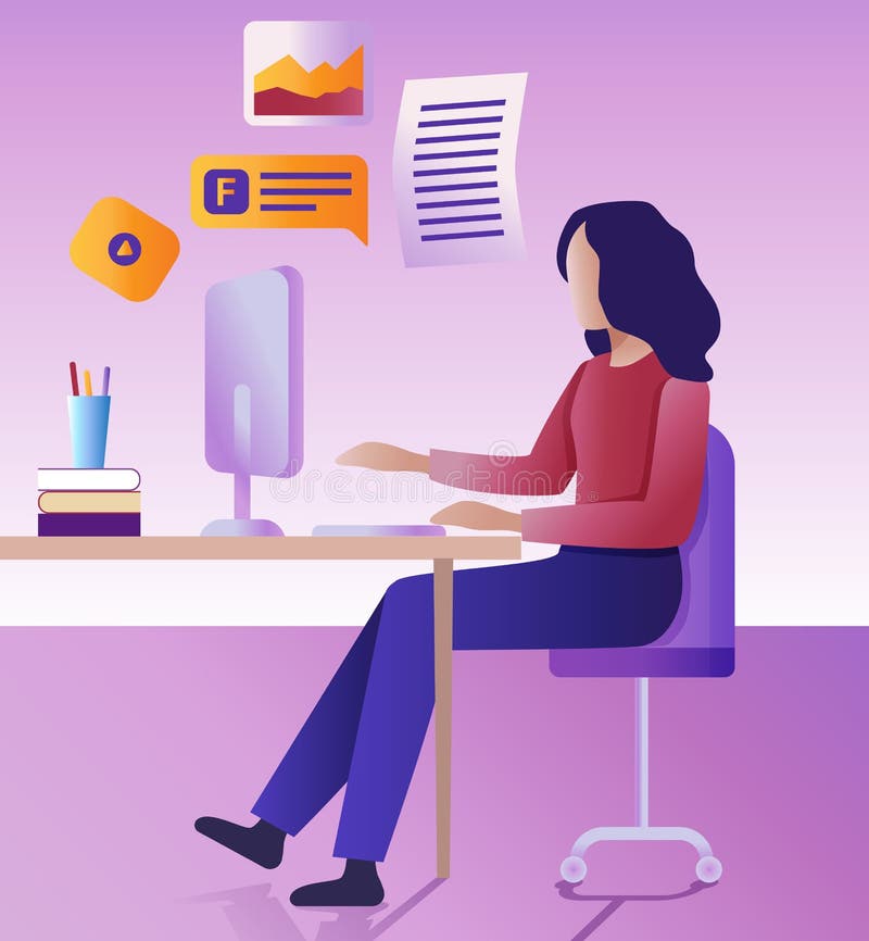 Work Remotely Concept. the Flat Vector Illustration. the Young Woman ...