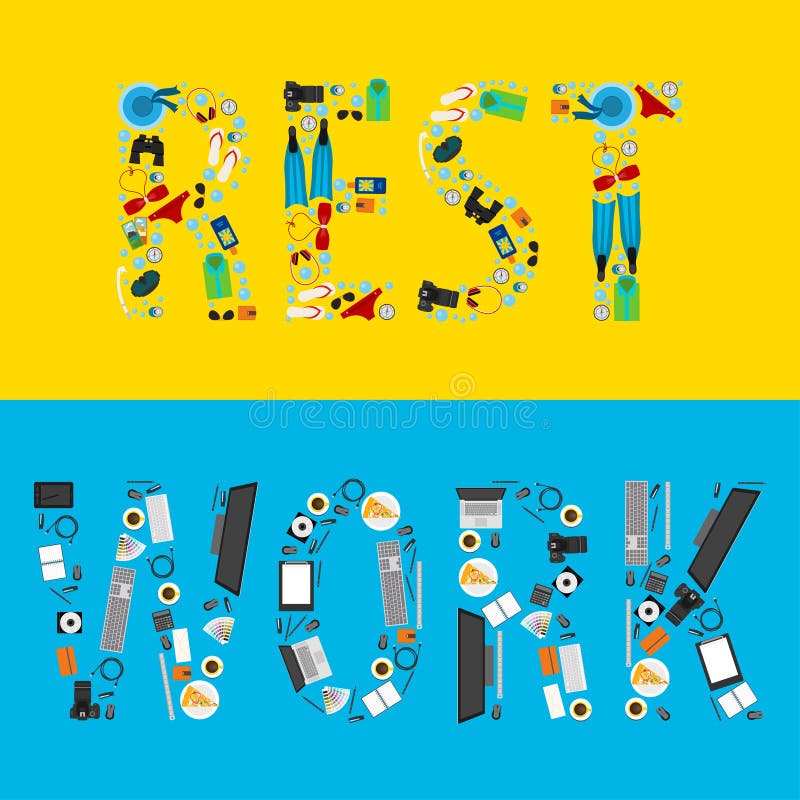 Work and Rest Objects Arranged in Form of Words. Stock Vector ...