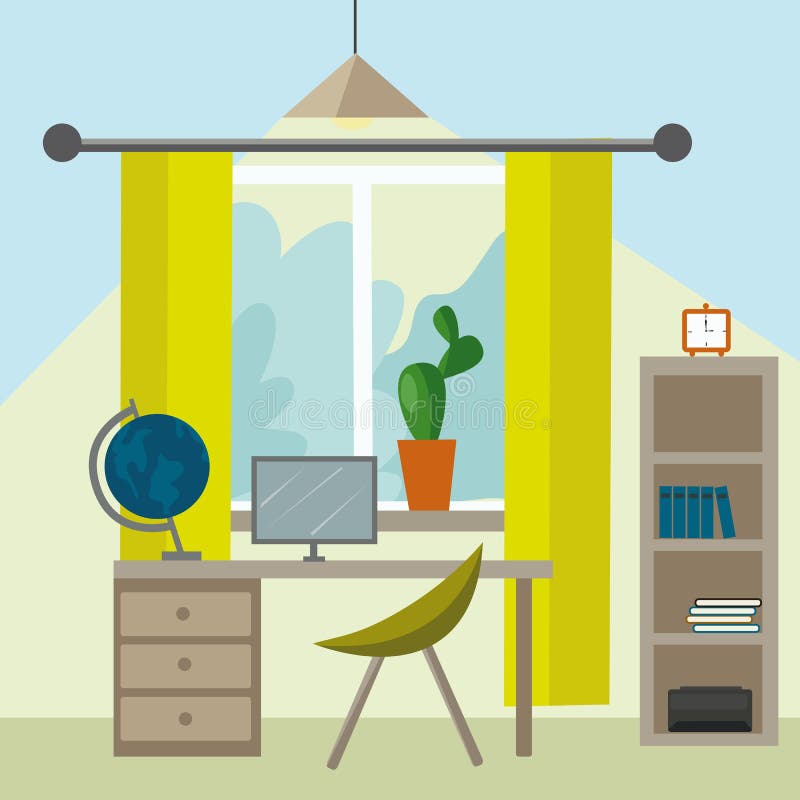 Work Room Interior Vector Image Stock Vector - Illustration of flat ...