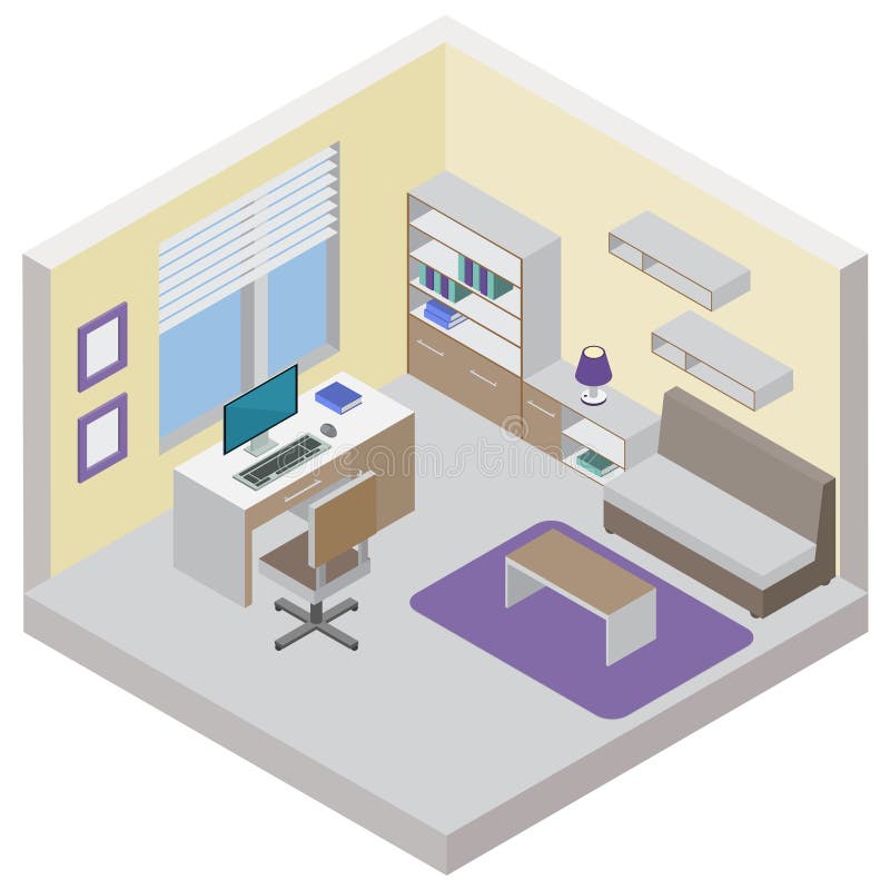 Work Room Isometric Design Concept Stock Vector - Illustration of floor ...