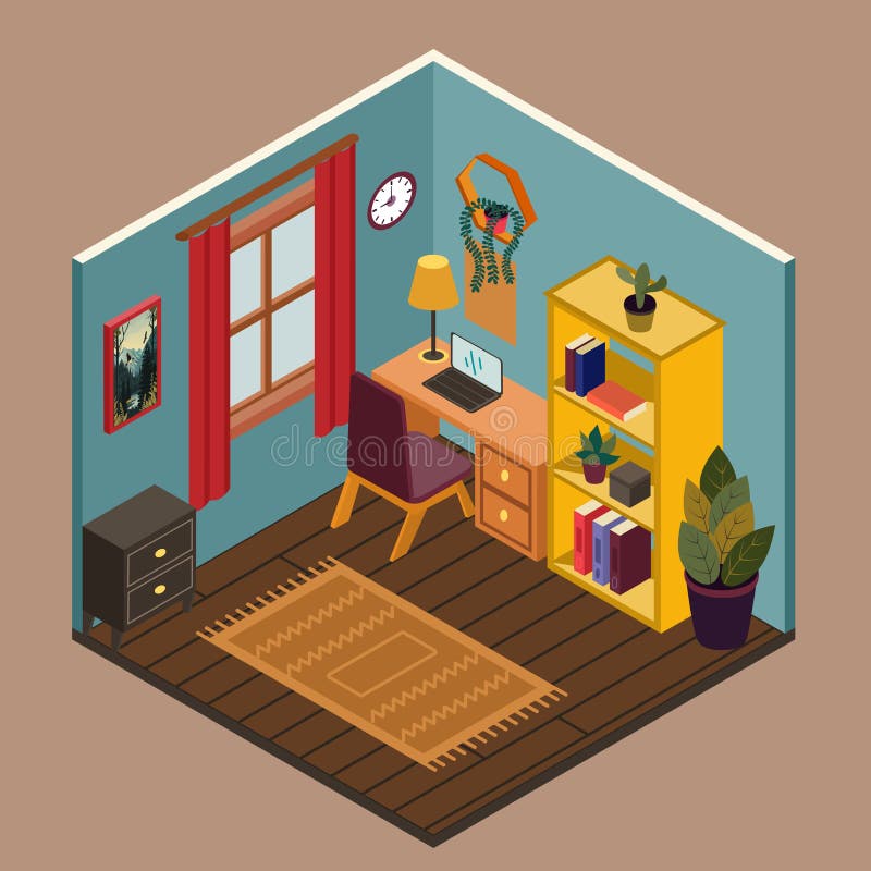 Work Room Isometric Style Vector Retro Color Stock Vector ...