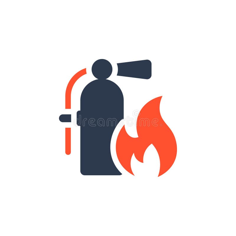 Work Safety Icon Depicts a Fire Extinguisher Alongside a Flame Symbol ...