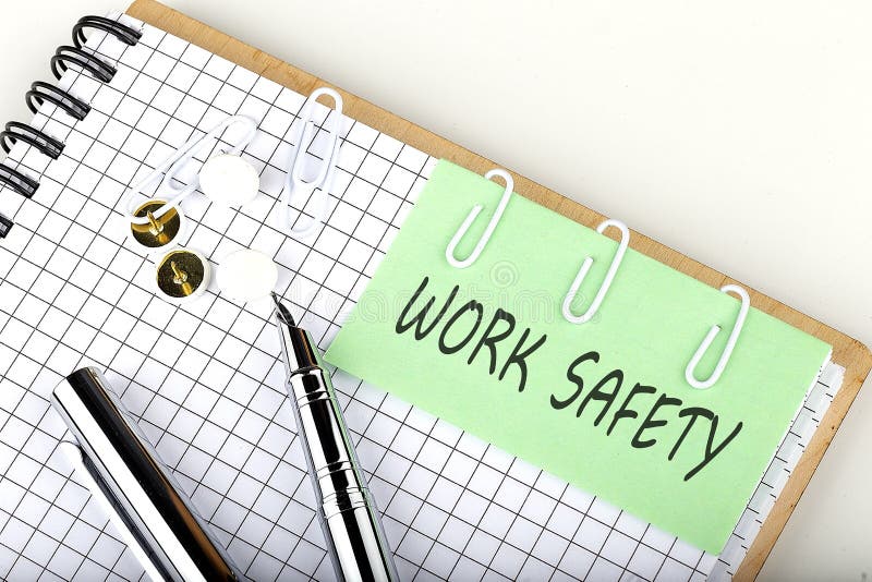 Work Safety on Post Note for Remind on Stickers with Pen Stock Photo ...