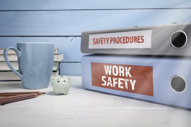 Work Safety and Safety Procedures Concept. Wooden Table and Office ...