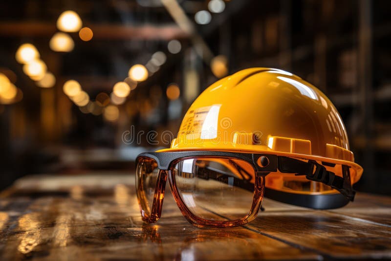 Work Safety. Protective Hard Hat Closeup, Blur Construction Site ...