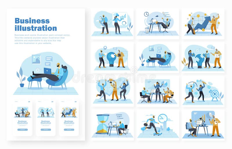 Work Scene Illustration Pack Concept Vector Design Stock Illustration ...