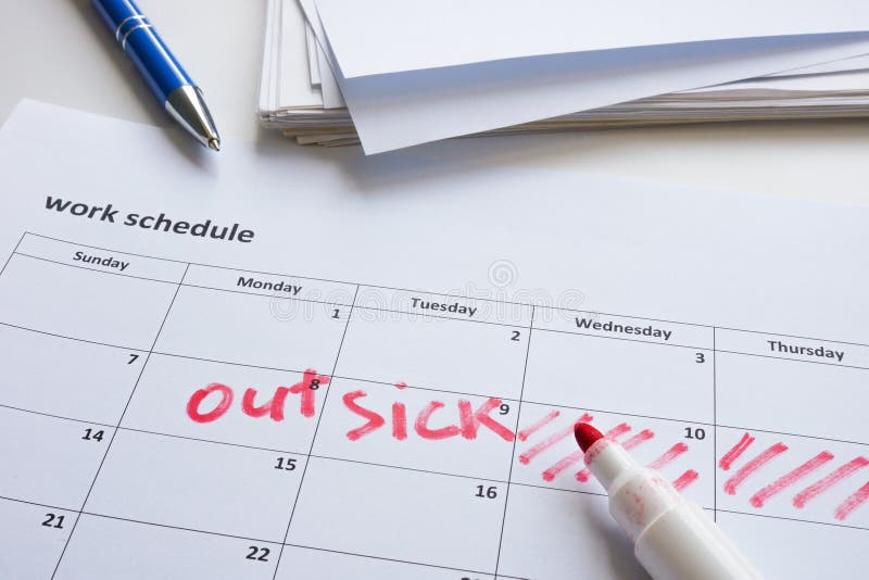 Work Schedule with Mark Out Sick for Leave. Stock Image - Image of ...
