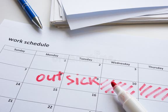 Work Schedule with Mark Out Sick for Leave. Stock Image - Image of ...