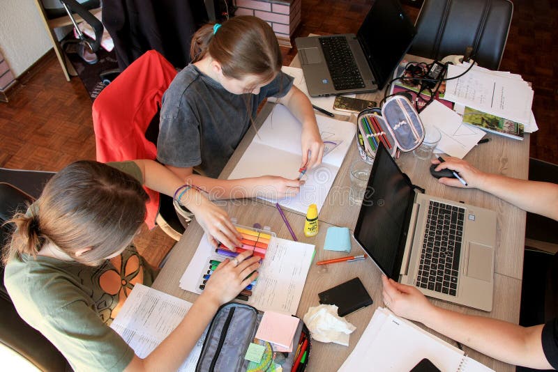 Work and School from Home for Epidemic Reason Stock Image - Image of ...