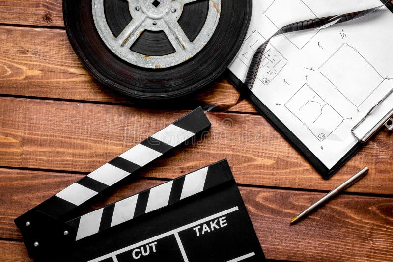 Work Screenwriter on Wooden Background Top View Stock Photo - Image of ...