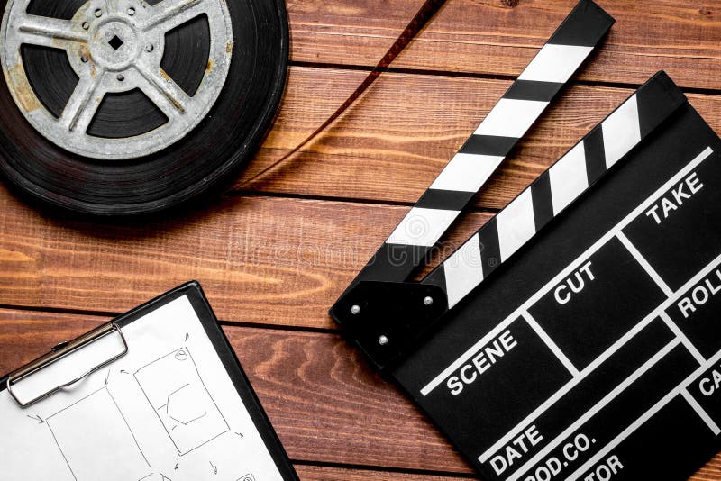 Work Screenwriter on Wooden Background Top View Stock Image - Image of ...