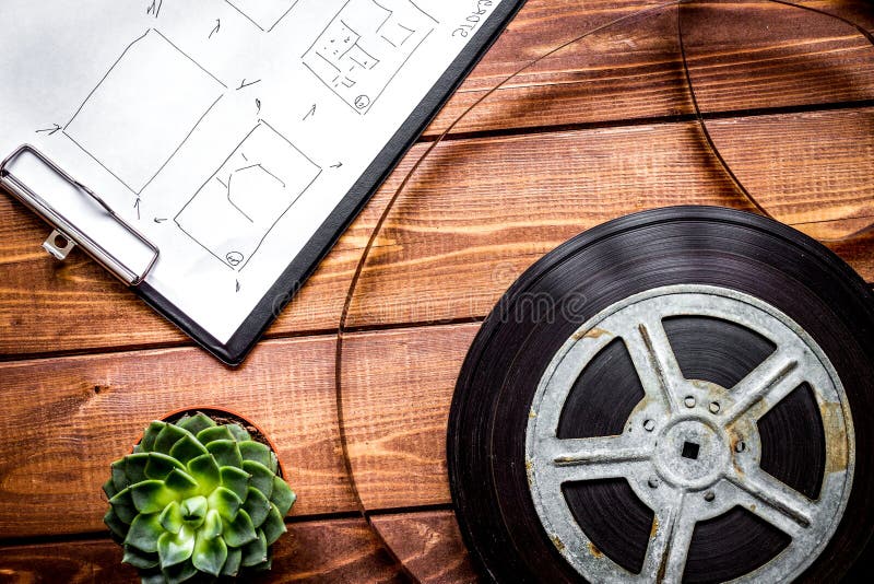 Work Screenwriter on Wooden Background Top View Stock Photo - Image of ...