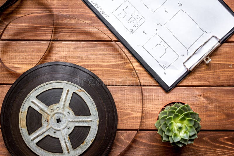 Work Screenwriter on Wooden Background Top View Stock Photo - Image of ...