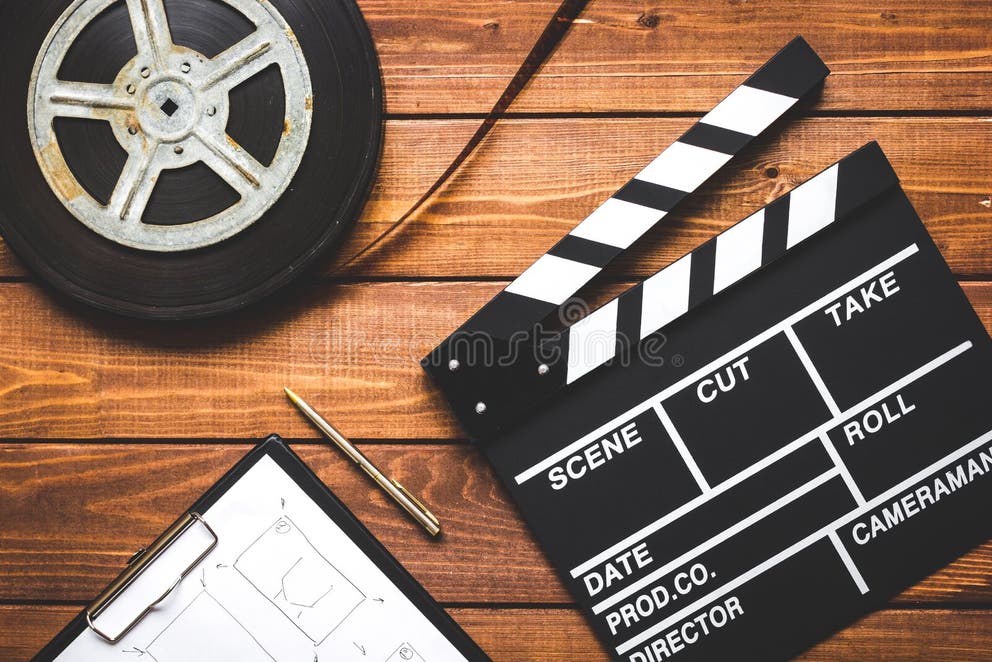 Work Screenwriter on Wooden Background Top View Stock Image - Image of ...